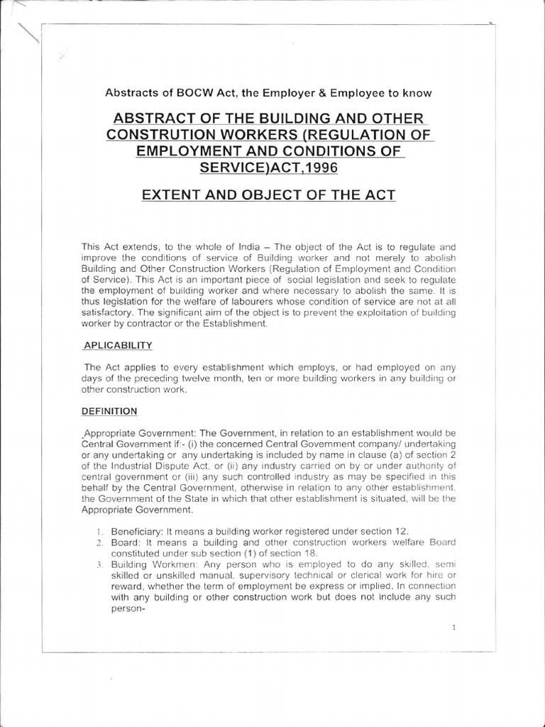 Abstract of BOCW Act | Download Free PDF | Employment | Government