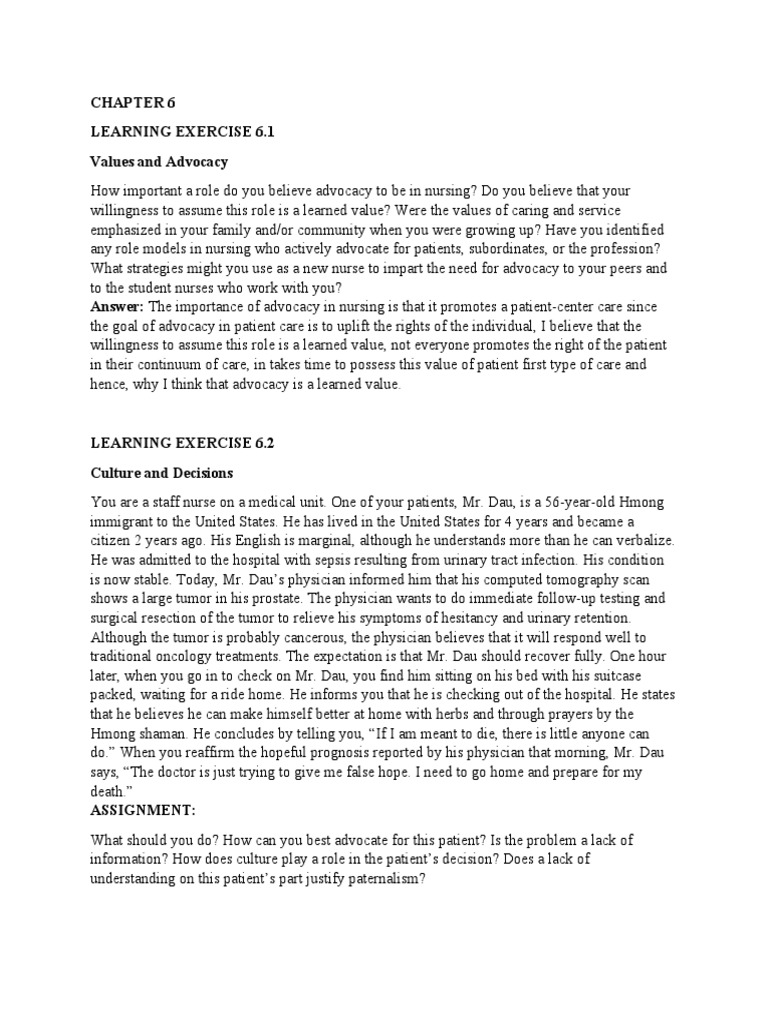 Learning Exercise Chapter 6 | PDF | Nursing | Health System