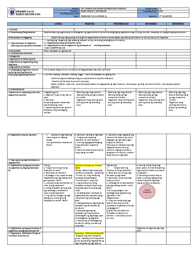 DLL - Esp 6 - Q3 - W2 | PDF