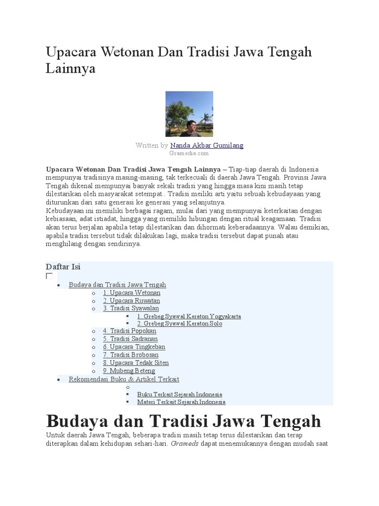 Upacara Wetonan Dan Tradisi Jawa Tengah Lainnya - Gramedia | PDF ...