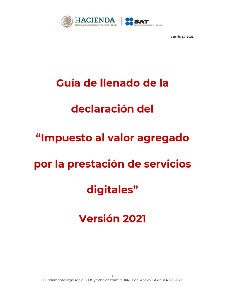 Guía de Llenado de La Declaración Del "Impuesto Al Valor Agregado Por La Prestación de Servicios ...