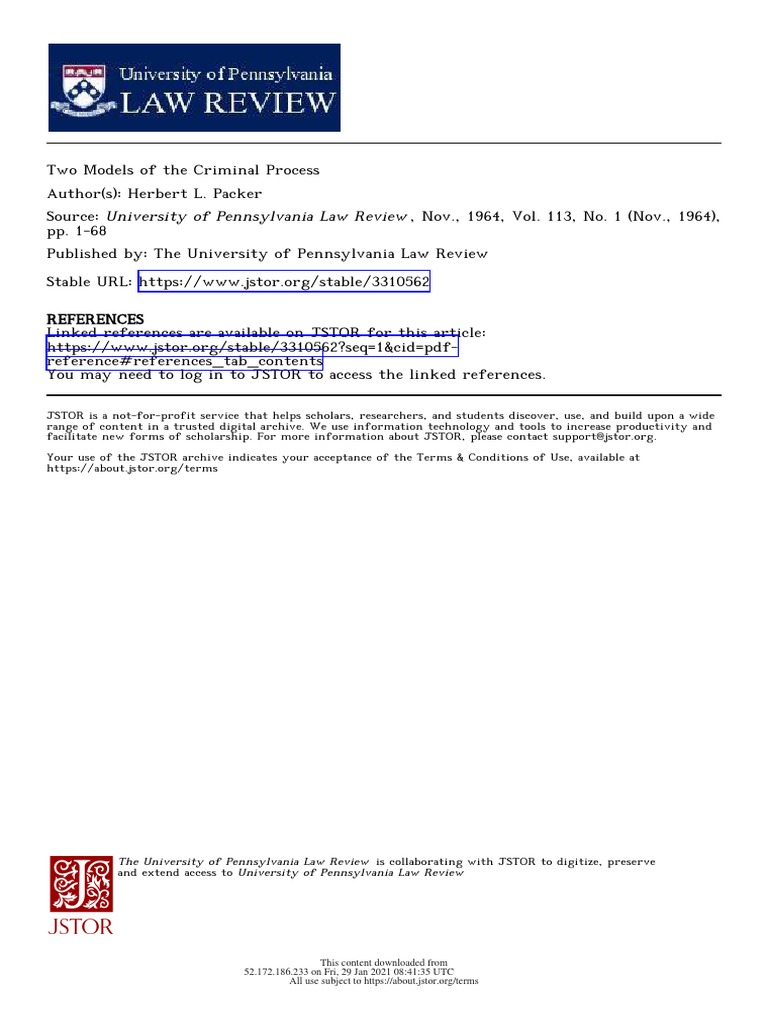 Herbert Packer, Two Models of Criminal Process | PDF | Presumption Of Innocence | Police