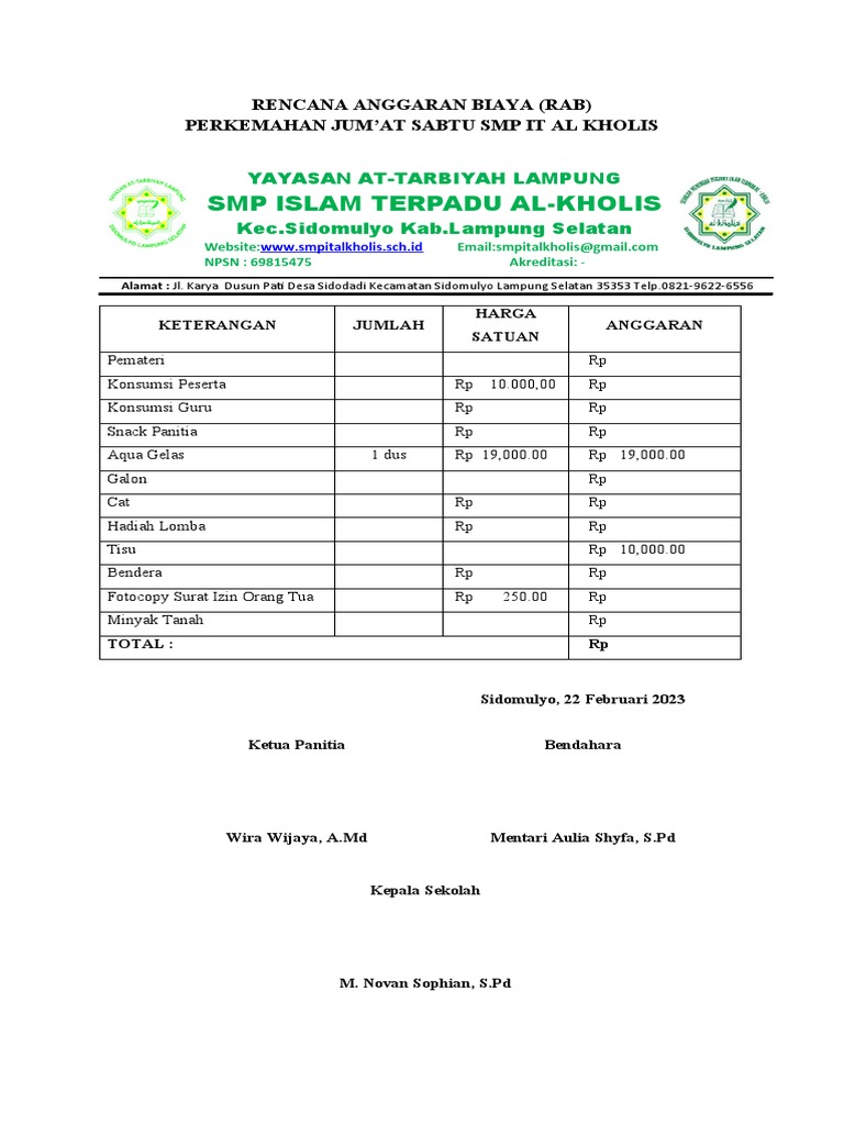 RAB Perkemahan SMP IT Al Kholis | PDF