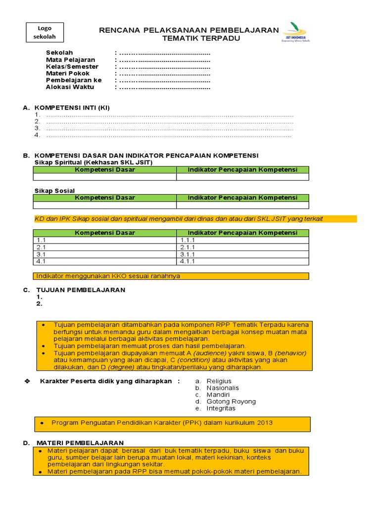 Contoh RPP Tematik Terpadu SMA | PDF | Seni