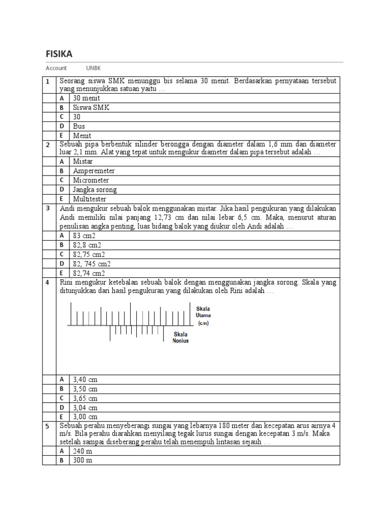Soal Fisika UNBK: Konsep dan Perhitungan | PDF | Metode & Bahan Ajar | Griya & Taman