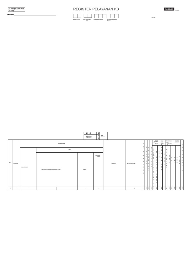 Register Pelayanan KB: Lembar | PDF