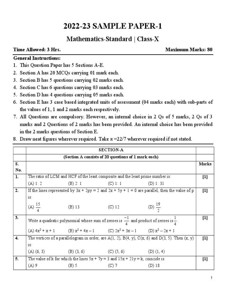 CD - CBSE X - Mathematics-Standard - Paper - 1 | PDF | Circle ...