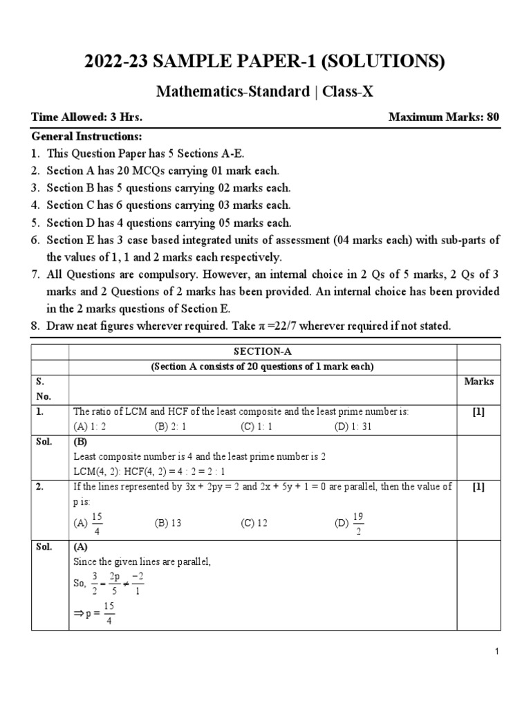 CD - CBSE X - Mathematics-Standard - Paper - 1 - Solutions | PDF | Triangle | Mathematical Objects