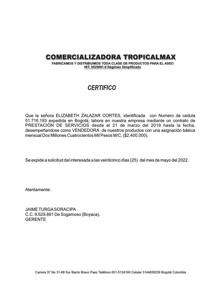 Carta Laboral Tropical Max | PDF