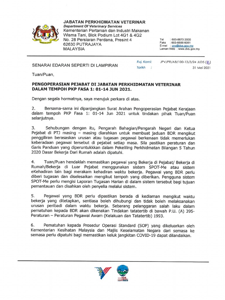 Surat Pengoperasian Pejabat Di DVS Dalam Tempoh PKP Fasa 1 01-14 Jun ...