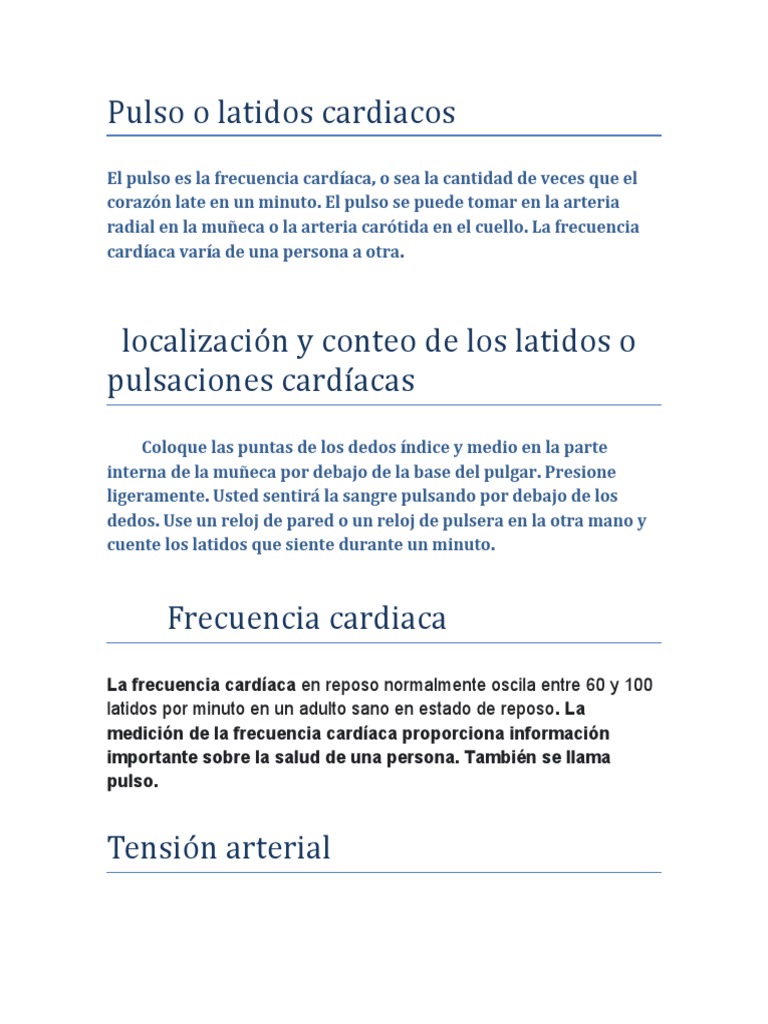 Pulso o Latidos Cardiacos | PDF