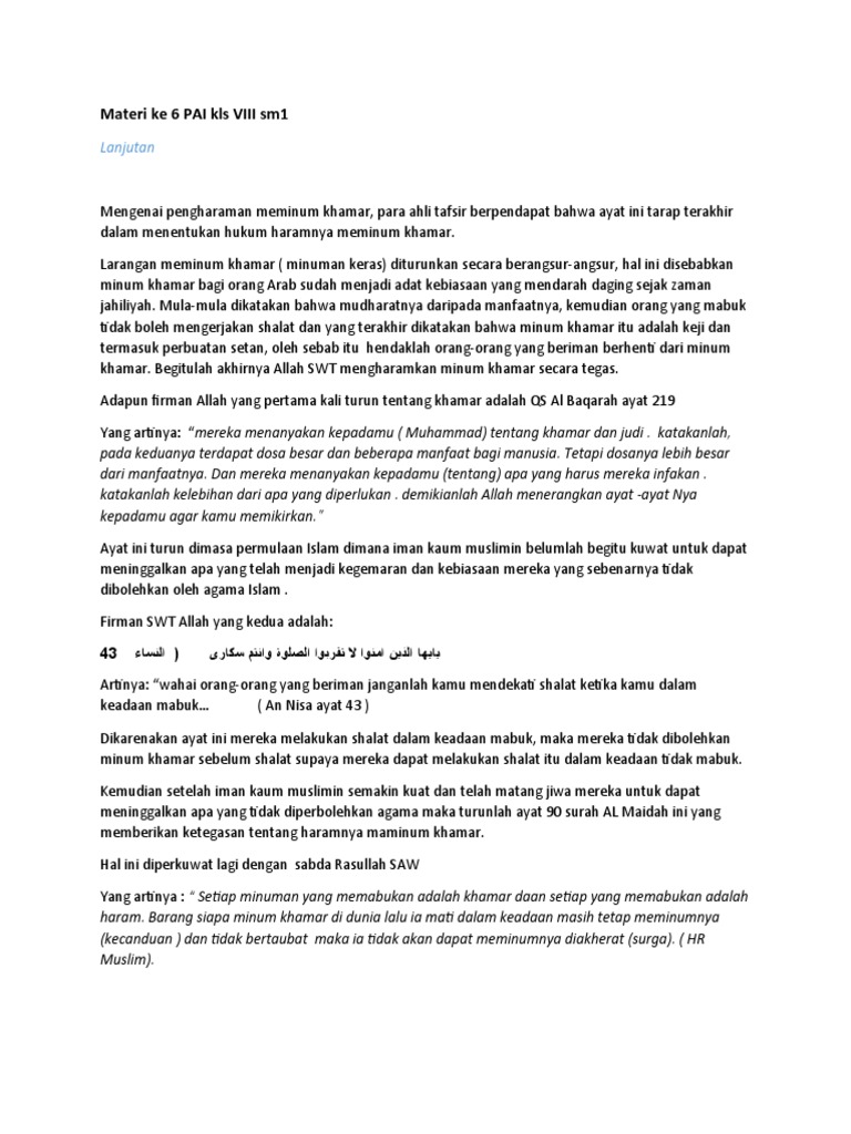 Materi Ke 6 PAI Kls VIII sm1 | PDF