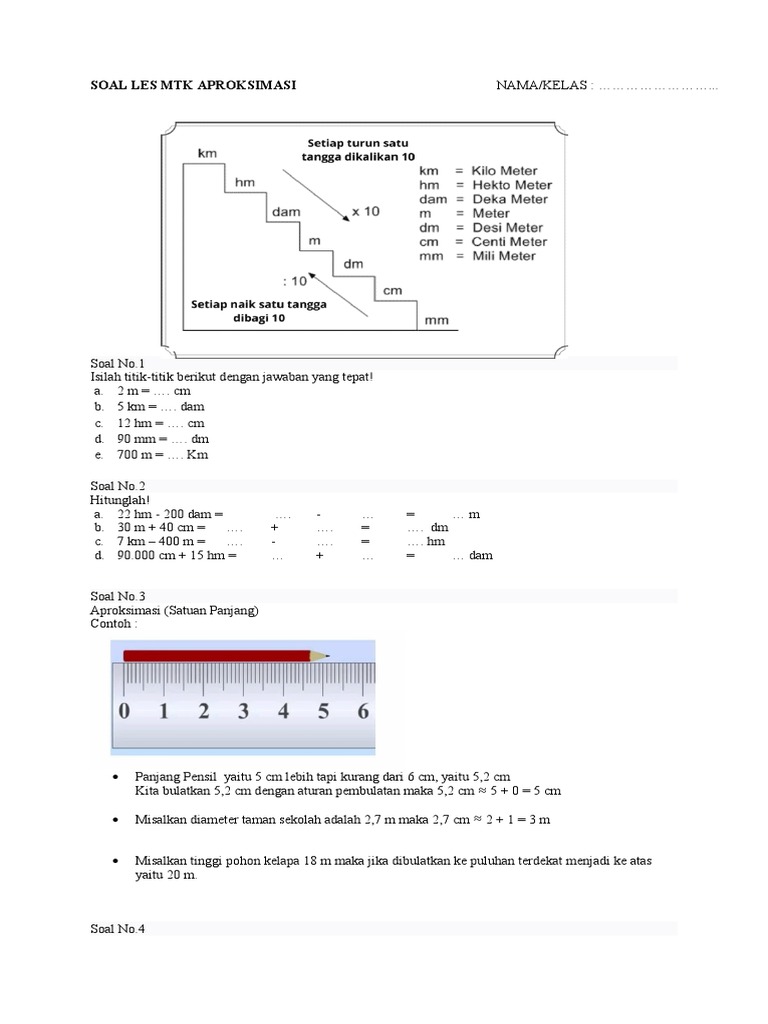 Soal Les MTK Aproksimasi Panjang Part 1 | PDF | Griya & Taman