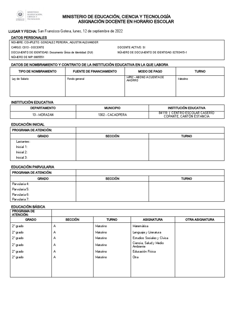 Asignación Escolar | PDF | Educación de la primera infancia | Maestros