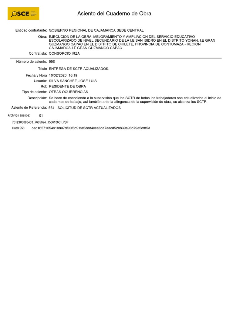 Asiento Del Cuaderno de Obra | PDF | Negocios | Tecnología