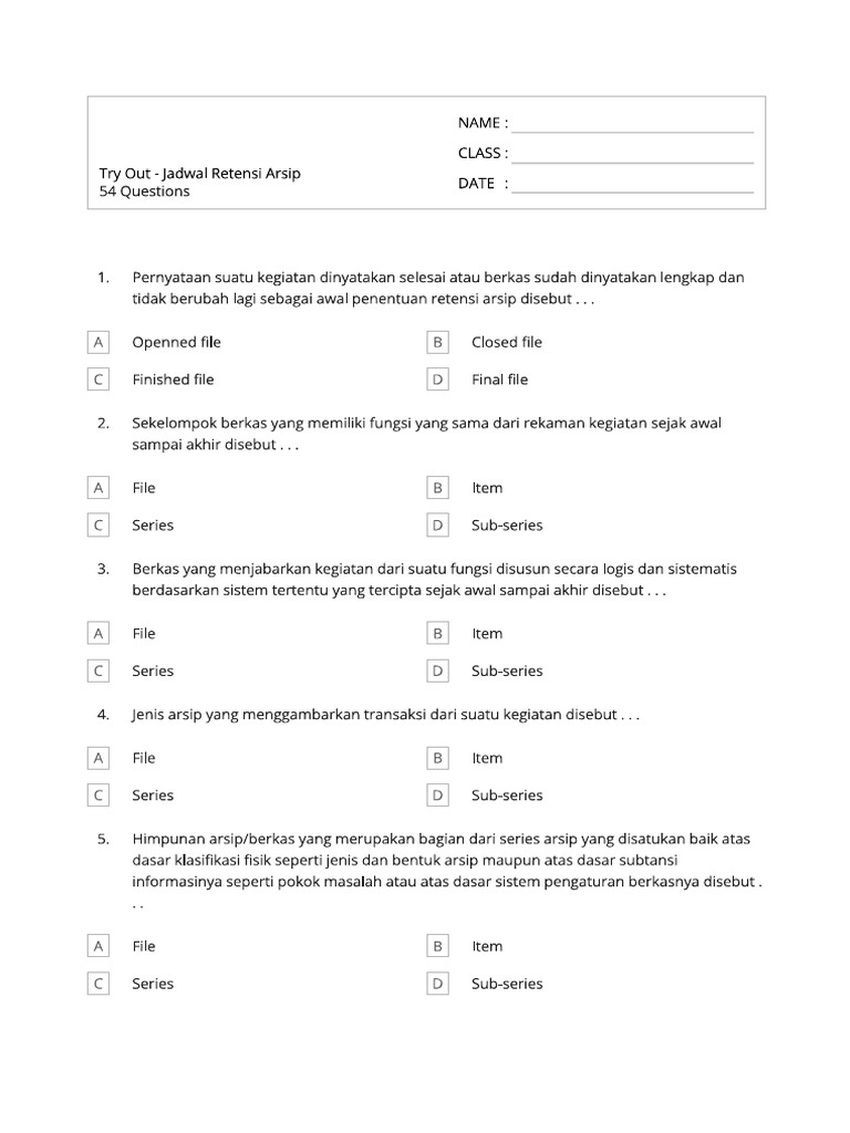 Try Out - Jadwal Retensi Arsip | PDF