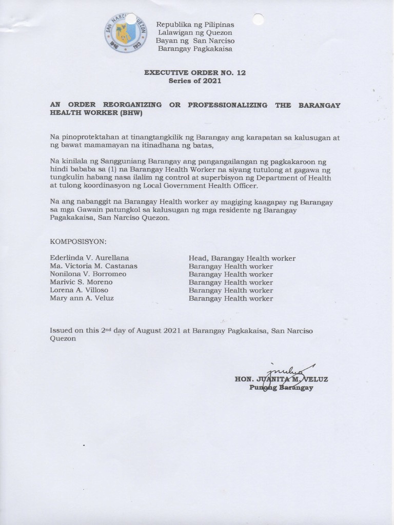 Eo No. 12 Sy 21 BHW | PDF