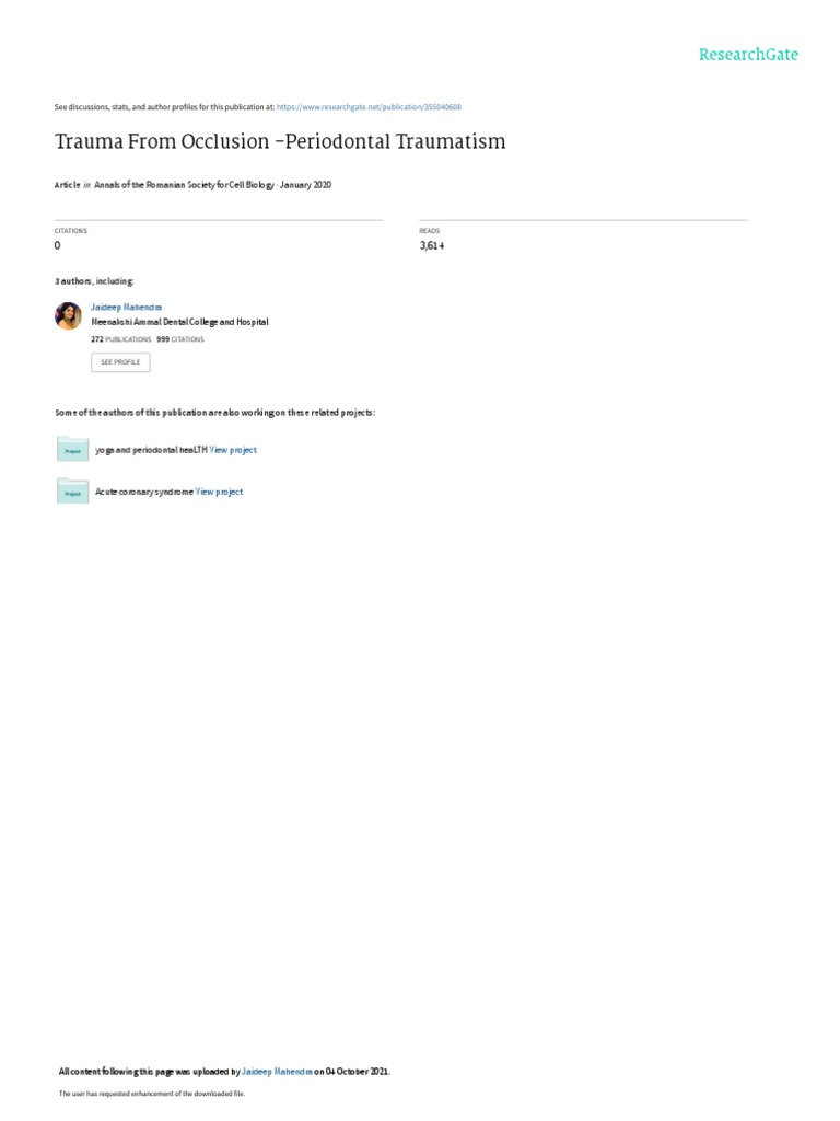 Trauma From Occlusion - Periodontal Traumatism | PDF | Periodontology ...