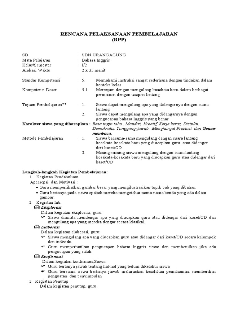 RPP Kelas 1 Semester 2 | PDF