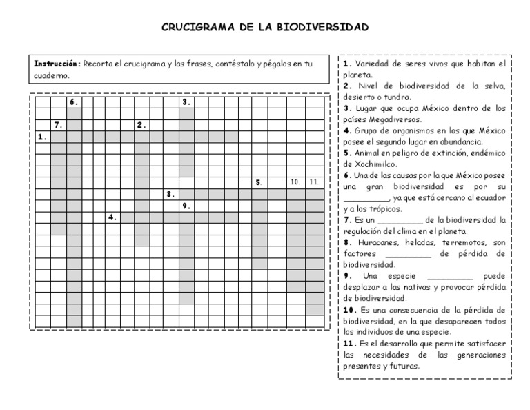 Crucigrama de La Biodiversidad | PDF | Biodiversidad | Entorno natural