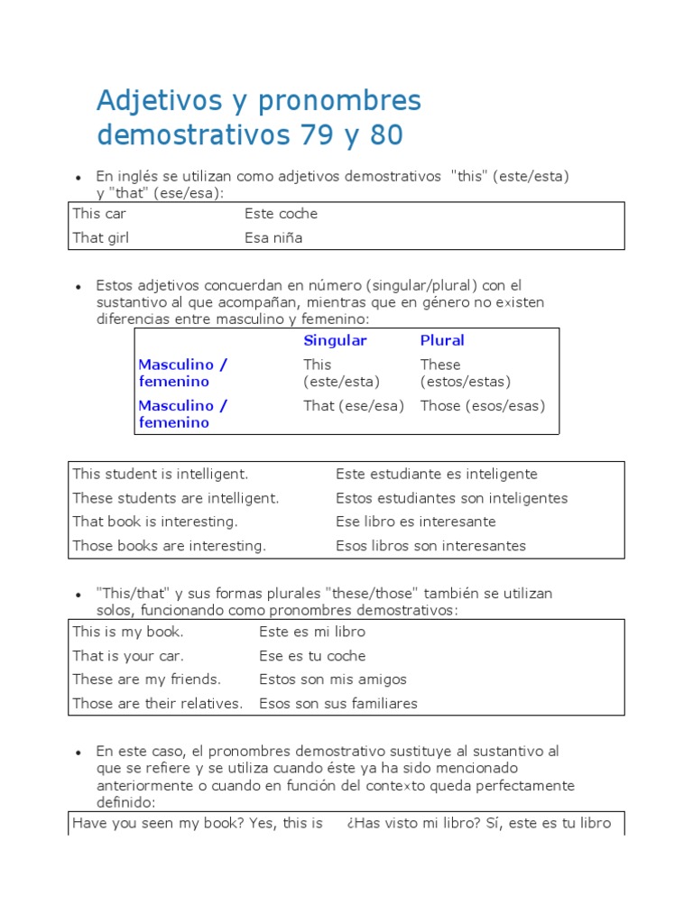 Adjetivos y Pronombres Demostrativos 79 y 80 | PDF | Adjetivo | Morfología