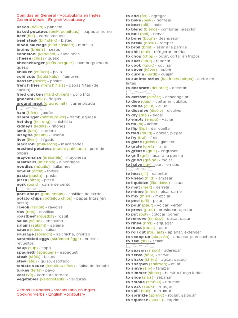 Comidas y Verbos de Comer | PDF | filete | Alimentos