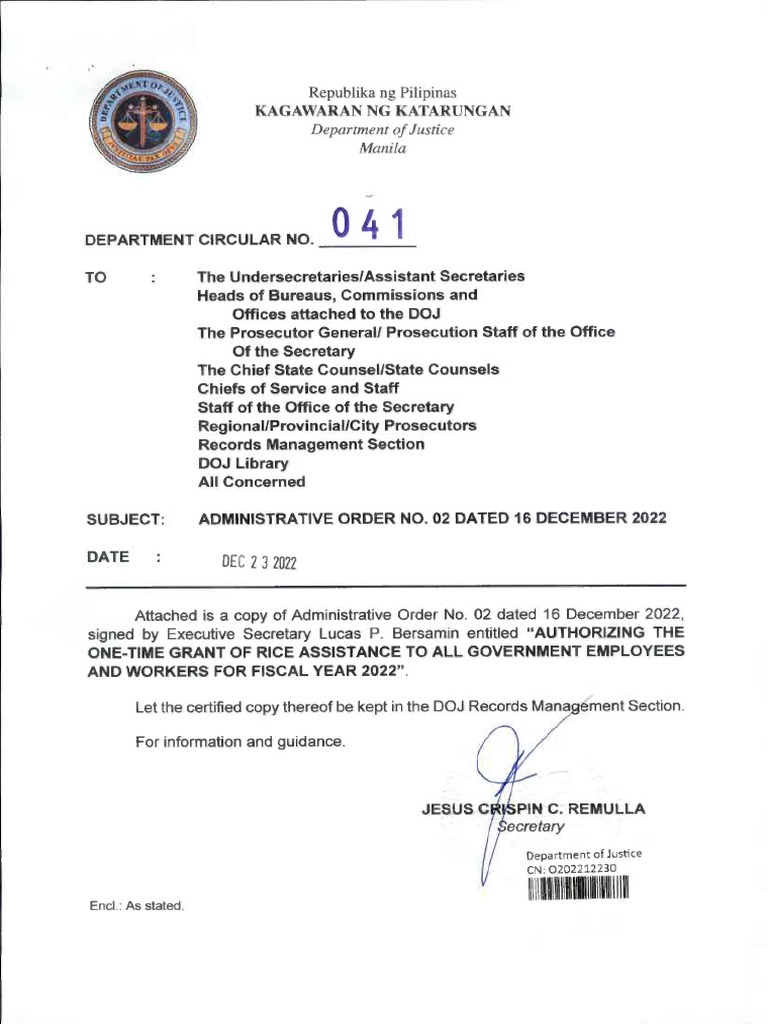 DC No. 041 Dated December 23, 2022 - Administrative Order 02 Dated ... DC No. 041 Dated December 23, 2022 - Administrative Order 02 Dated ...