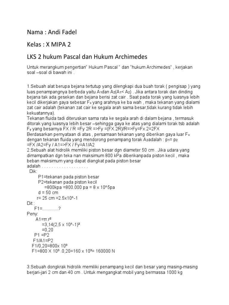 LKS 2 Hukum Pascal Dan Hukum Archimedes | PDF