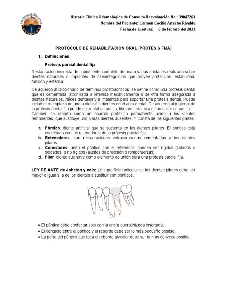 Protocolo de Prótesis Fija Odontológica | PDF | Dentadura postiza