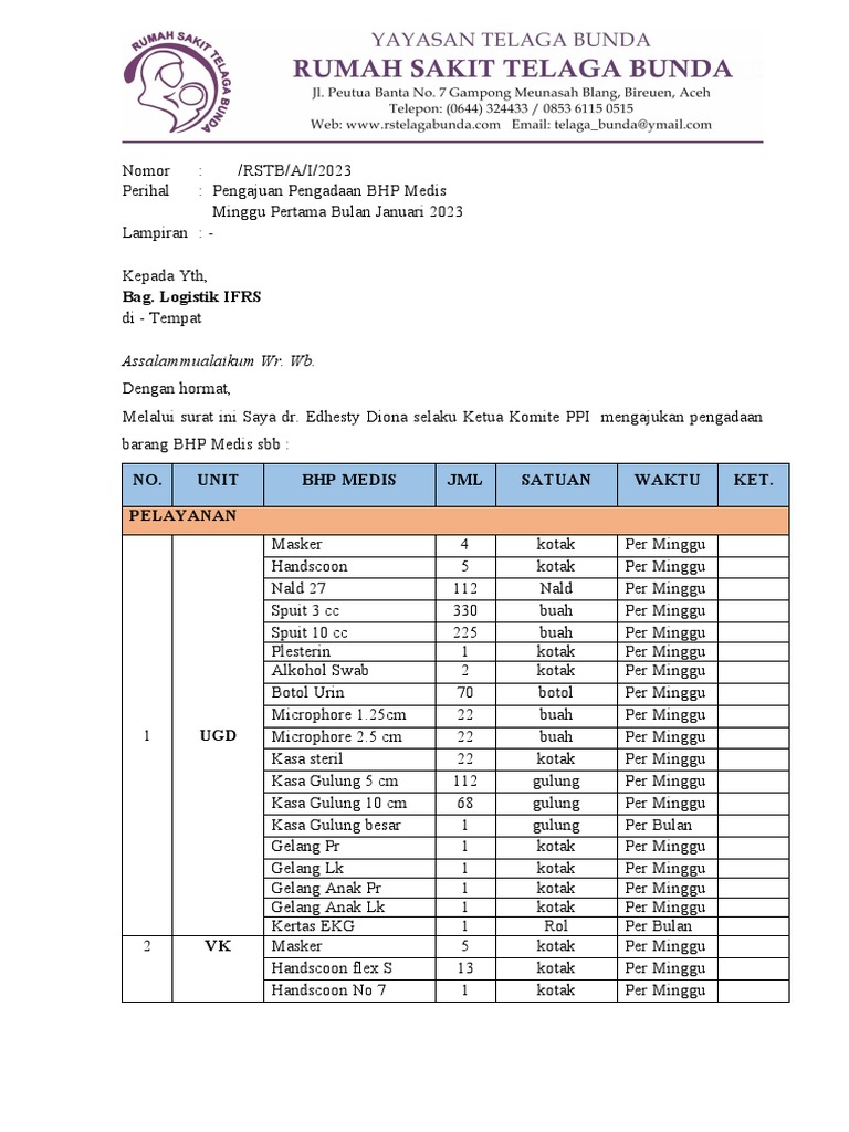 Pengajuan Pengadaan BHP Medis | PDF