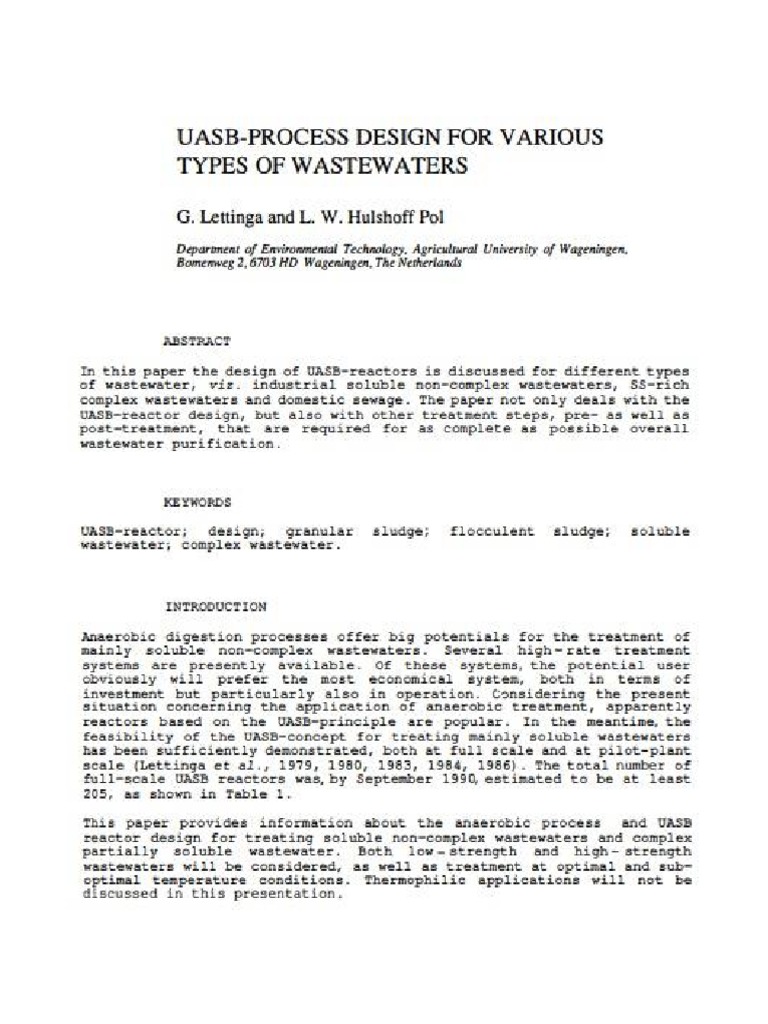 Uasb Diseño Lettinga | PDF