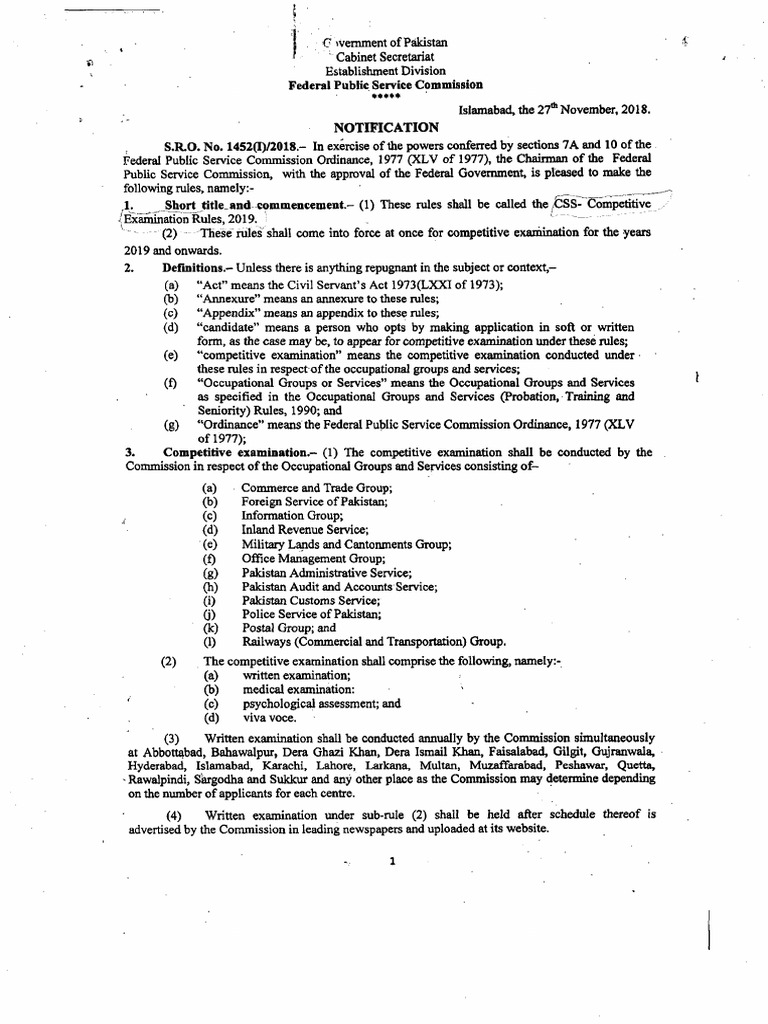 CSS Competitive Examination Rules, 2019 | PDF | Multiple Choice ...