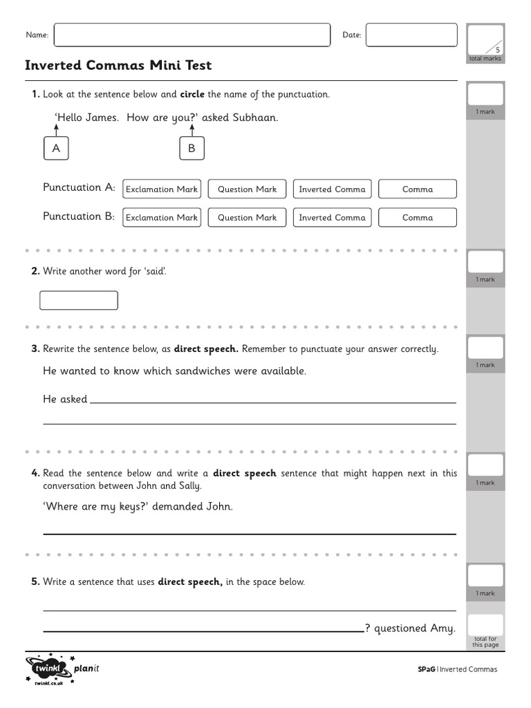 Inverted Commas Mini Test Title | PDF | Punctuation | Question