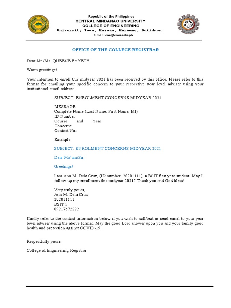 Office of The College Registrar | PDF
