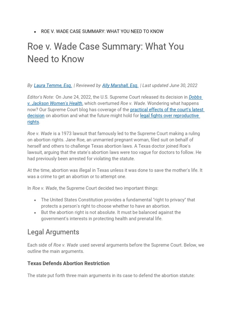 Roe V Wade Explain | PDF | Roe V. Wade | Abortion