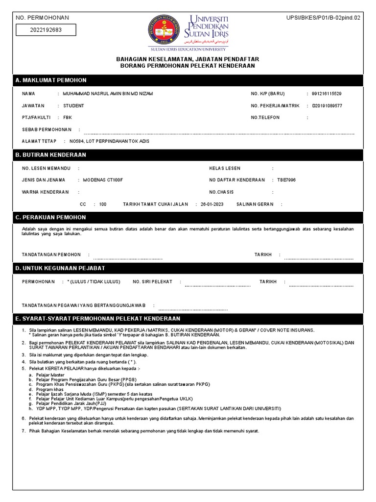 Surat Sticker Motor Upsi 2022 AUR003 | PDF
