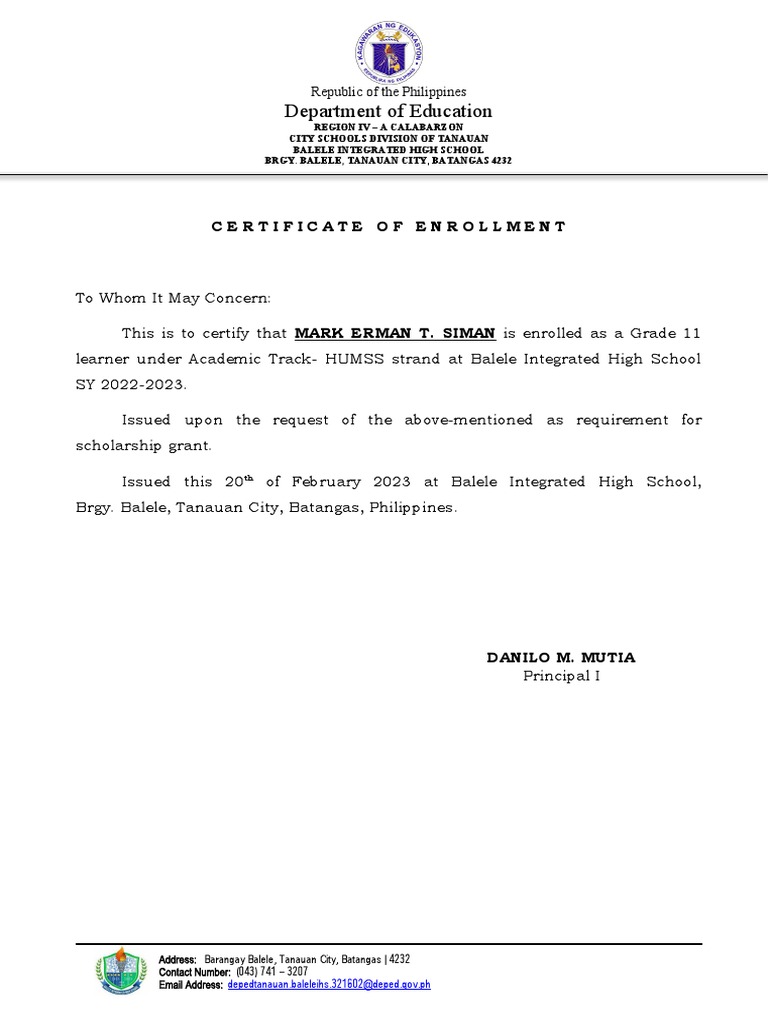 Cert of Enrolment | PDF | Philippines