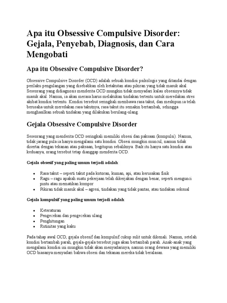 Apa Itu Obsessive Compulsive Disorder | PDF
