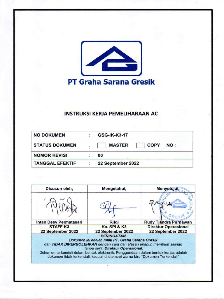 Gsg-Ik-K3-17 Instruksi Kerja Pemeliharaan Ac | PDF