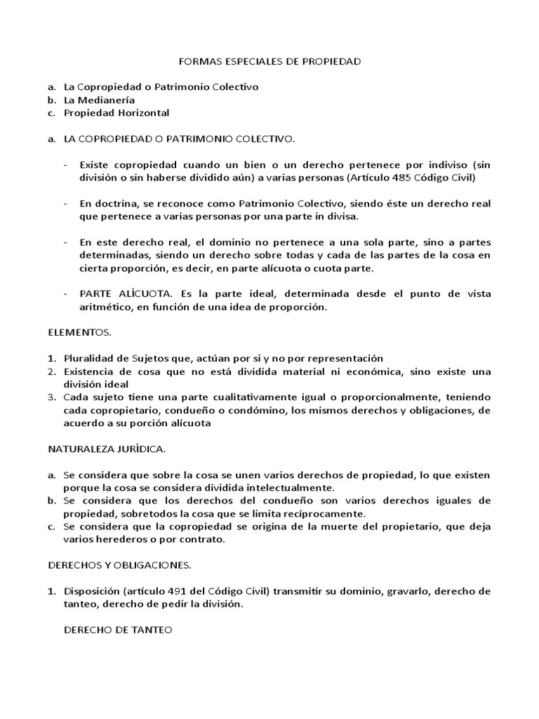 10. FORMAS ESPECIALES DE PROPIEDAD, DCII, clase 10 a. b. y c. | PDF ...