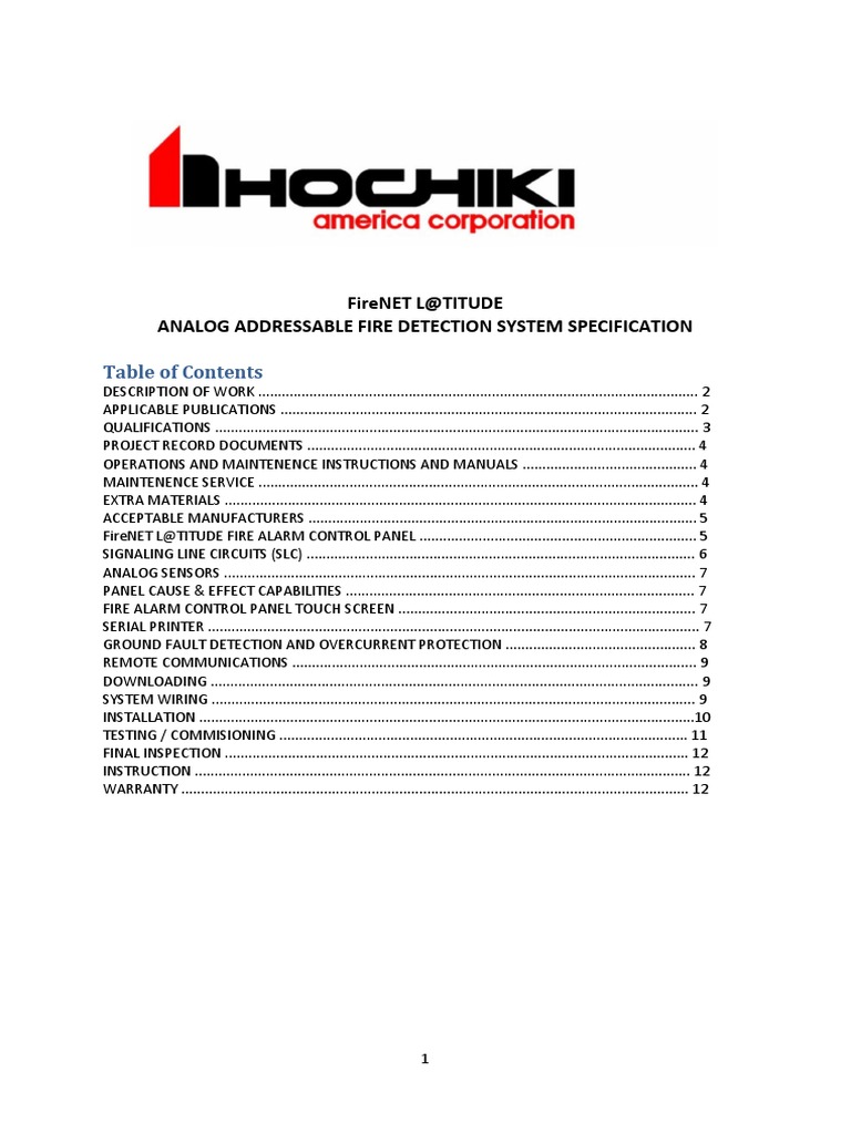 Hochiki - Latitude Product Specification | PDF | Electrical Wiring | Electrical Engineering