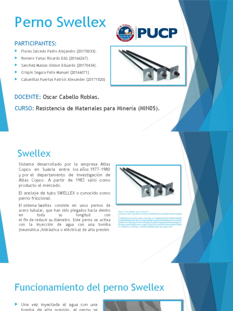 Características del Perno Swellex en Minería | PDF | Tornillo | Perforación
