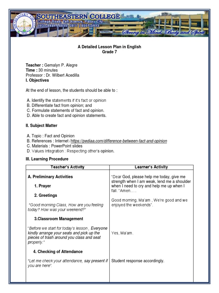 Detailed Lesson Plan | PDF | Teachers | Lesson Plan