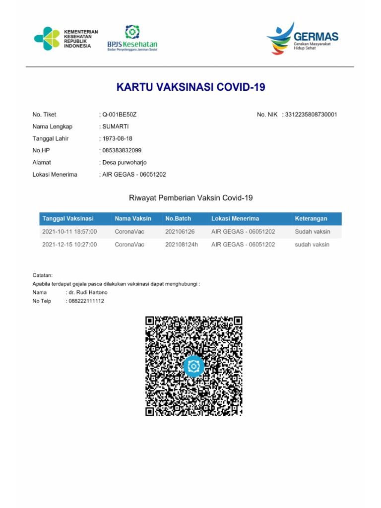 Kartu Vaksin Sumarti | PDF