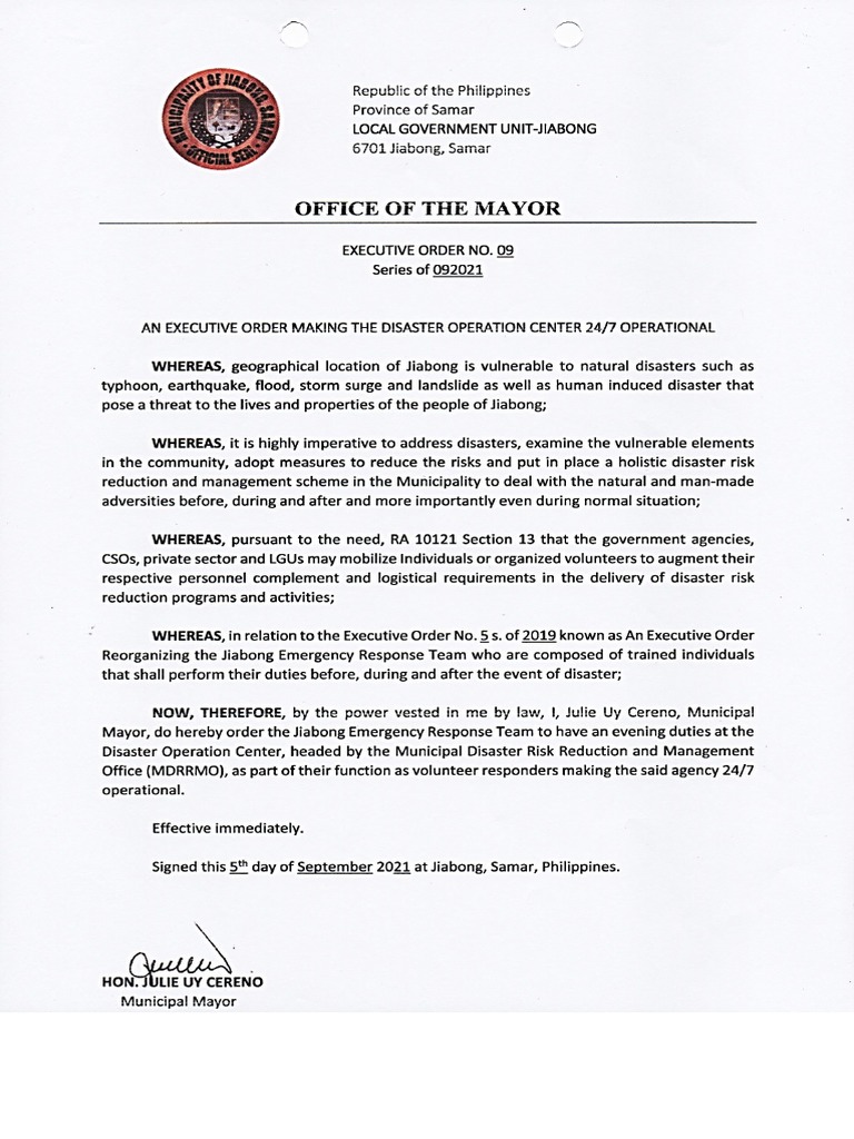 1.8 An Executive Order Making The Disaster Operation Center 24 - 7 ...