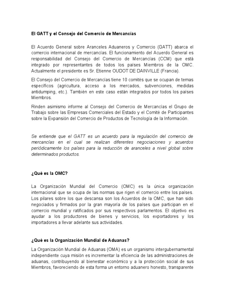 El GATT y El Consejo Del Comercio de Mercancías | PDF | aduana ...