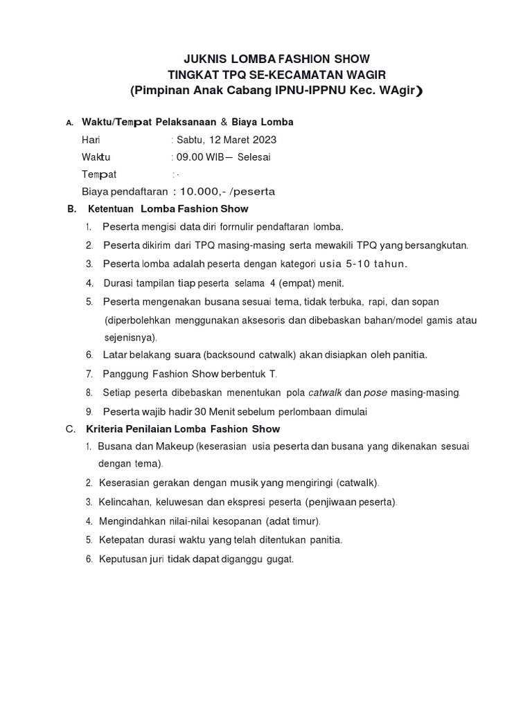 Juknis-Lomba-Fashion-Show Ok | PDF