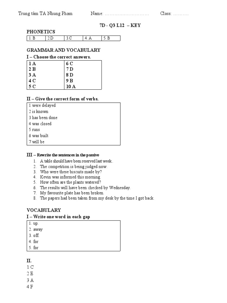 7D Q3 L12 Keys | PDF | Language Mechanics | Grammar