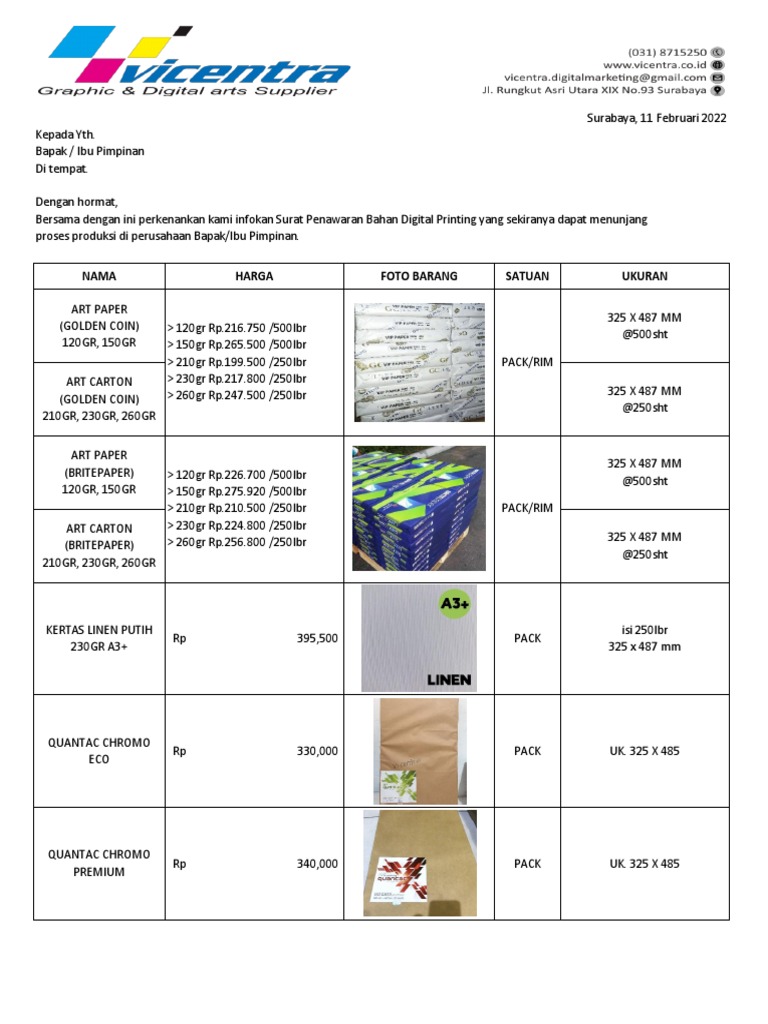 Penawaran Harga Bahan Digital Printing | PDF