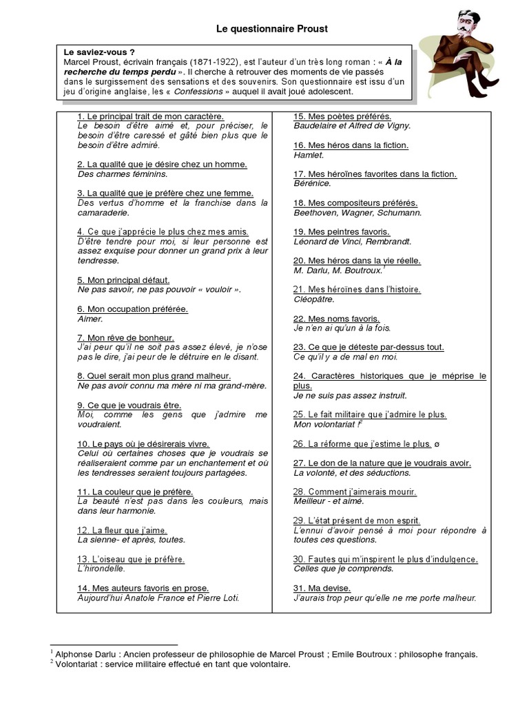 Questionnaire Proust: Révélations Intimes | PDF